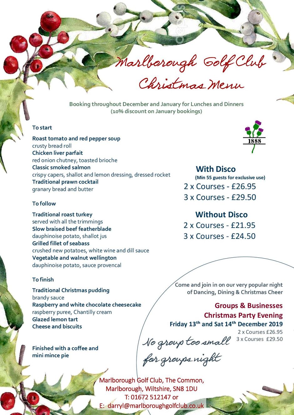 Christmas Bookings :: Marlborough Golf Club welcomes societies and ...